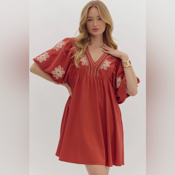 entro | Dresses | New Entro Deep Fall Red Orange Dress With White ...